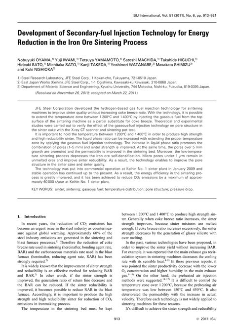 Pdf Development Of Secondary Fuel Injection Technology For Energy Reduction In The Iron Ore