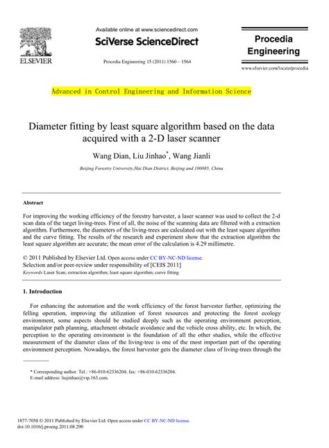 Pdf Diameter Fitting By Least Square Algorithm Based On The Data