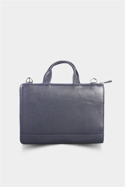 Guard 13 Dark Blue Leather Briefcase With Laptop Entry Briefcase