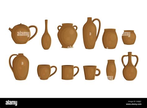 Set With Different Earthenware Ceramic Pottery Vector Stock Vector Image And Art Alamy