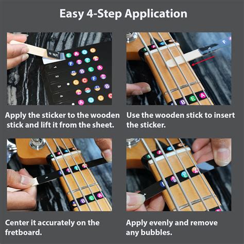 Qmg Bass Fretboard Stickers Color Coded Note Decals For 4 String Bass