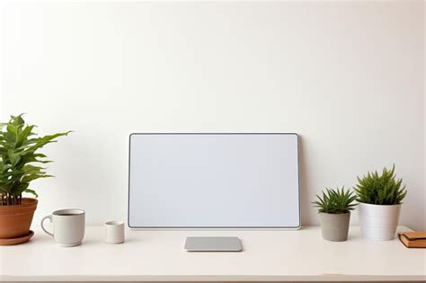 Premium Ai Image A White Blank Computer Screen Is Placed On A Working Desk Along With A