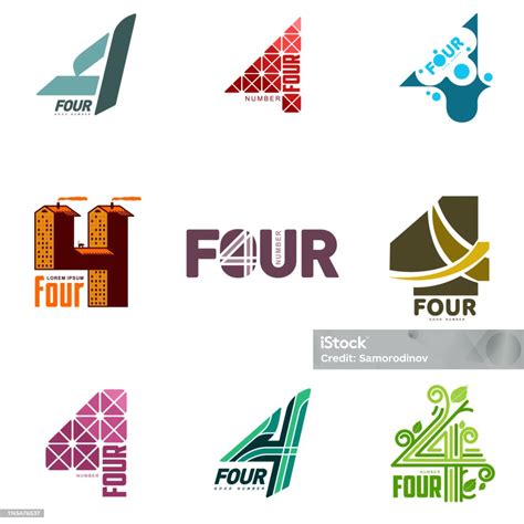 Vector Illustrations Of Number Four Templates Stock Illustration