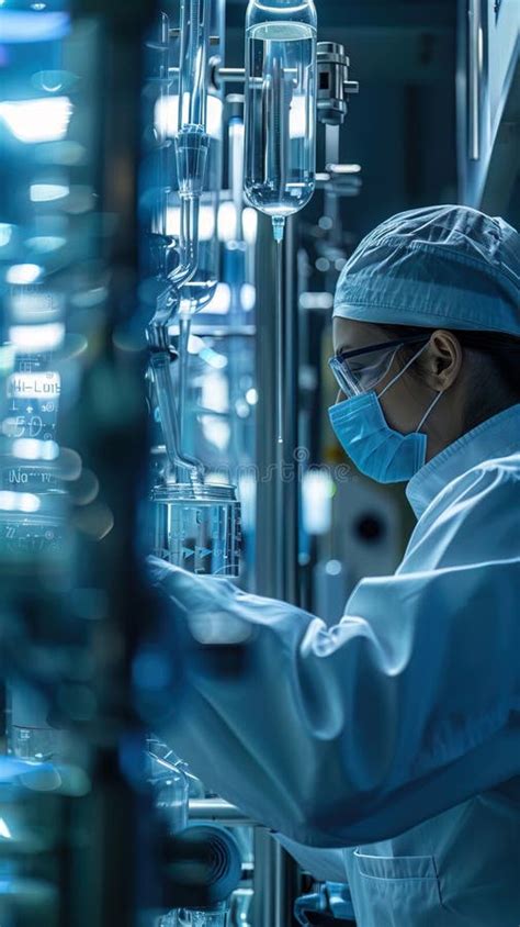 A Detailed View Of A Lab Technician Monitoring Bioreactor Vessels Illustrating The Biotech