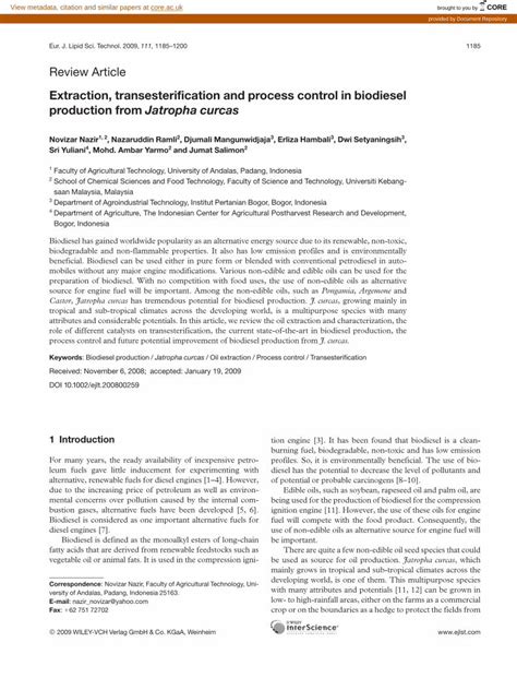 Pdf Extraction Transesterification And Process Control In Dokumentips