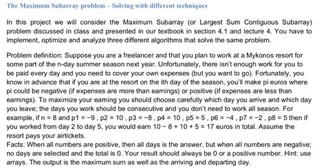 solved the maximum subarray problem solving with different