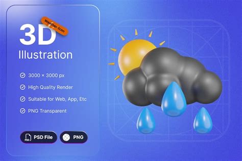 Premium Psd 3d Render Weather Icons Sun With Rain For Forecast Design Application And Web