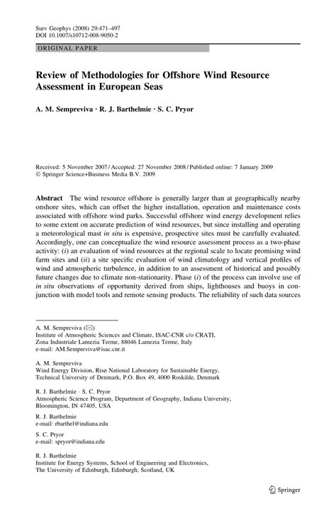 Pdf Review Of Methodologies For Offshore Wind Resource Assessment In European Seas