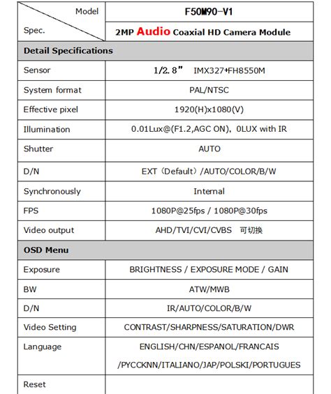 Imx290 Fh8550m Starlight Wdr Pcb Board Low Lux 2mp Ahd Tvi Cvi Cvbs Cctv Security Camera Module