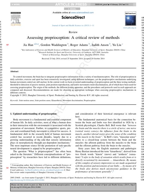 Pdf Assessing Proprioception A Critical Review Of Methods