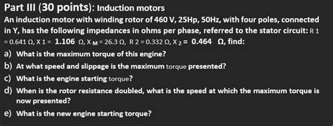 Solved Part III Points Induction Motors An Induction Chegg
