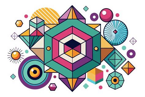 Abstract Geometric Composition With Colorful Shapes And Patterns Premium Ai Generated Vector