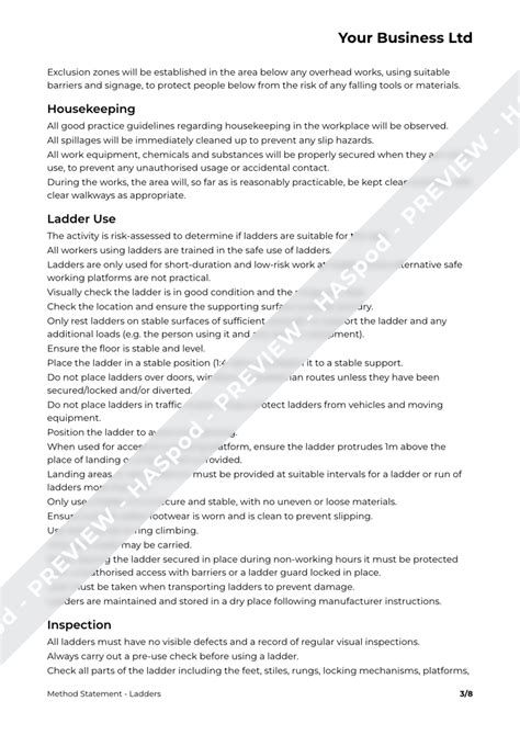 Ladders Method Statement Template Haspod