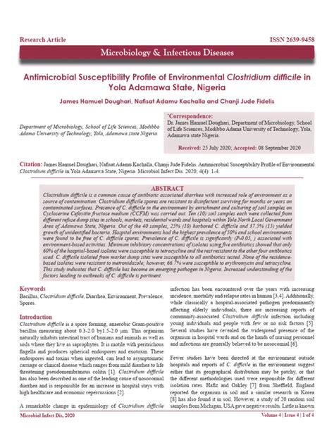 Antimicrobial Susceptibility Profile Of Environmental Clostridium Difficile In Yola Adamawa
