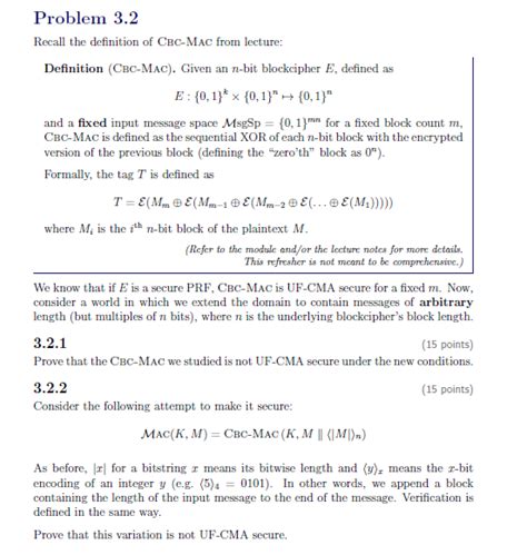 Problem 32 Recall The Definition Of Cbc Mac From