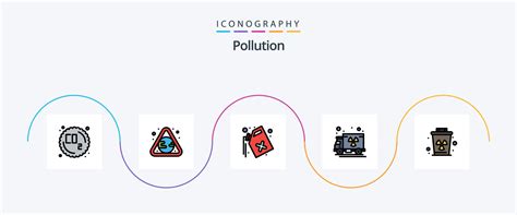 Pollution Line Filled Flat Icon Pack Including Trash Garbage Gas Environment Pollution