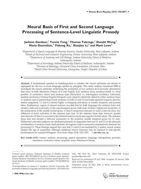 Neural Basis Of First And Second Language Processing Of Sentence Level Linguistic Prosody Eng