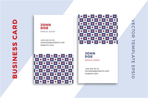 별 패턴이 있는 수직 명함 템플릿입니다 현대적인 기하학적 패턴의 애국적인 기업 문구 모형 샘플 텍스트가있는 깨끗하고 간단한 벡터 편집 가능한 배경 Eps10 개념에 대한