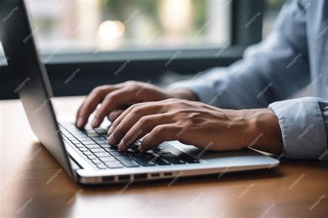 Premium Photo Close Up Of Person Typing On Laptop