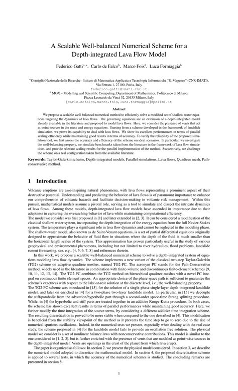 PDF A Scalable Well Balanced Numerical Scheme For A Depth Integrated Lava Flow Model