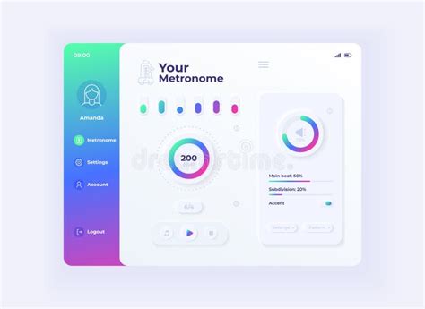 Metronome Application Tablet Interface Vector Template Mobile App Page
