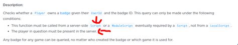 Userhasbadgeasync Failed Due To Empty Response Scripting Support