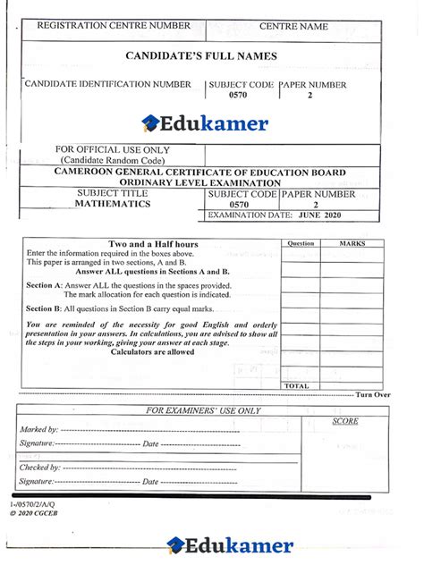 Gce O Level Maths Paper 2 2020 1 Pdf Cartesian Coordinate System Mathematics