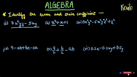 How To Identify Terms And Coefficient Algebraic Expressions Youtube