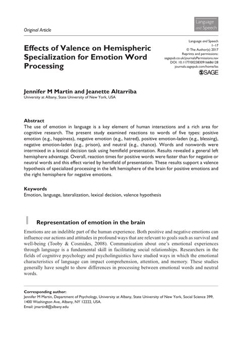 Pdf Effects Of Valence On Hemispheric Specialization For Emotion Word Processing
