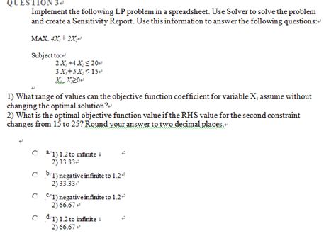 Solved QUESTION 3 Implement The Following LP Problem In A Chegg Com