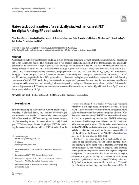 Gate Stack Optimization Of A Vertically Stacked Nanosheet Fet For