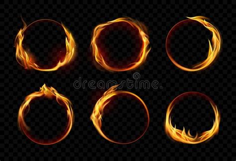 Fire Ring Burning Round Frames With Hot Flame Stock Vector