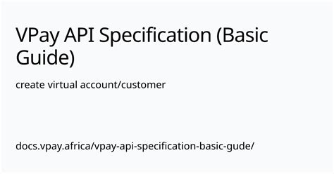 Create Virtual Account Customer VPay API Specification Basic Guide