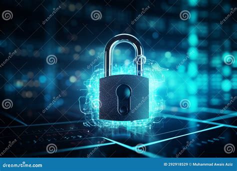 Cyber Security Concept With Circuit Board And Padlock 3d Rendering Stock Illustration