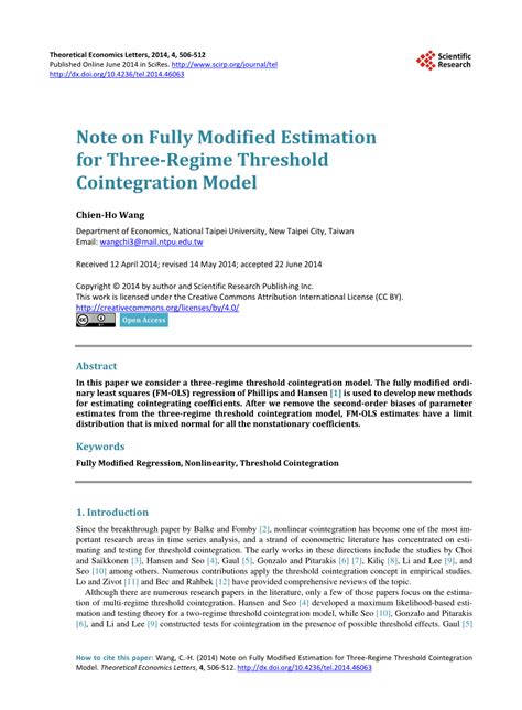 Pdf Note On Fully Modified Estimation For Three Regime Threshold