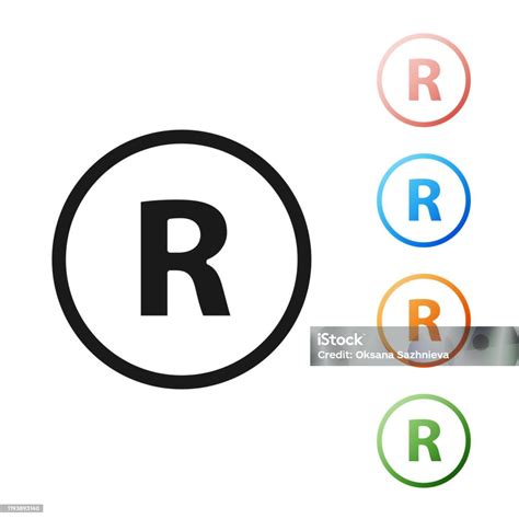 흰색 배경에 격리된 검은색 등록 상표 아이콘입니다 다채로운 아이콘을 설정합니다 벡터 일러스트레이션 에 대한 스톡 벡터 아트