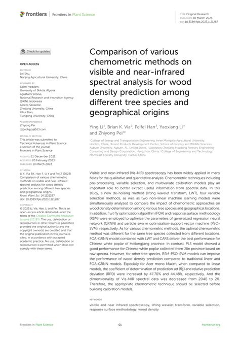 Pdf Comparison Of Various Chemometric Methods On Visible And Near Infrared Spectral Analysis