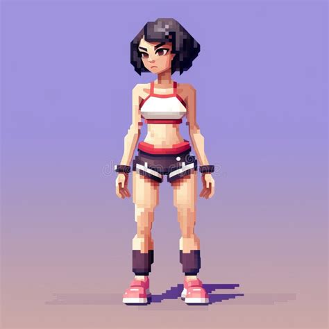 Hyper Realistic Pixel Art Girl From Favorite Game With Physically Based Rendering Stock