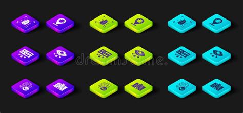 Set Fingerprint System Bug On Monitor Server Data Web Hosting Eye Scan And Icon Vector