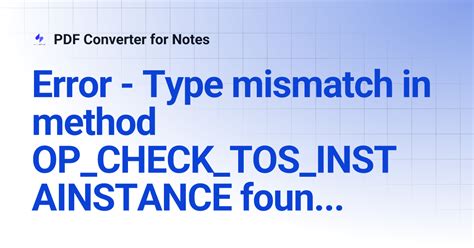 Error Type Mismatch In Method Opchecktosinst Ainstance Found