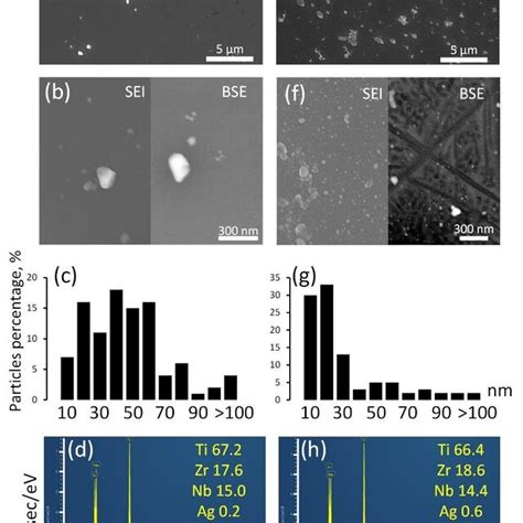 Sem Images In Sei And Bse Modes A B E F Ag Np Size Distribution