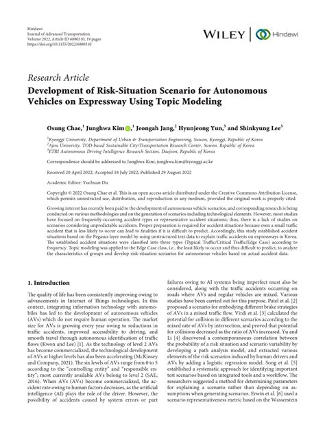 Pdf Development Of Risk Situation Scenario For Autonomous Vehicles On Expressway Using Topic
