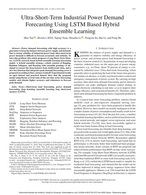 Pdf Ultra Short Term Industrial Power Demand Forecasting Using Lstm