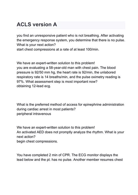 Acls Exam Questions With Correct Answers 2024 2025 A Graded 100 Verified Acls Stuvia Us
