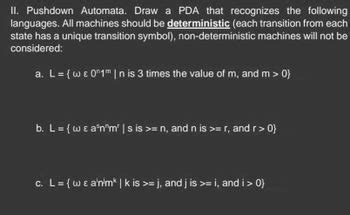 Answered II Pushdown Automata Draw A PDA That Recognizes The Following Languages All