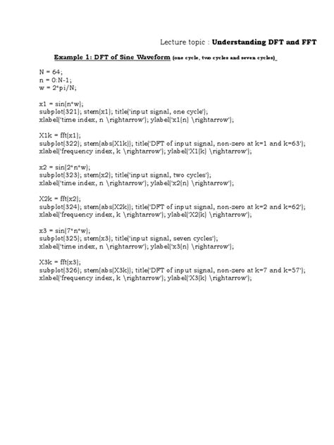 Example 1 Dft Of Sine Waveform Lecture Topic Understanding Dft And Fft Pdf Discrete