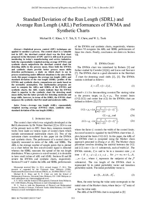 Pdf Standard Deviation Of The Run Length Sdrl And Average Run