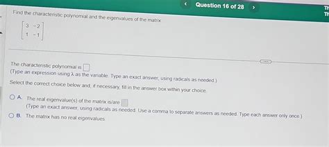 Solved Find The Characteristic Polynomial And The