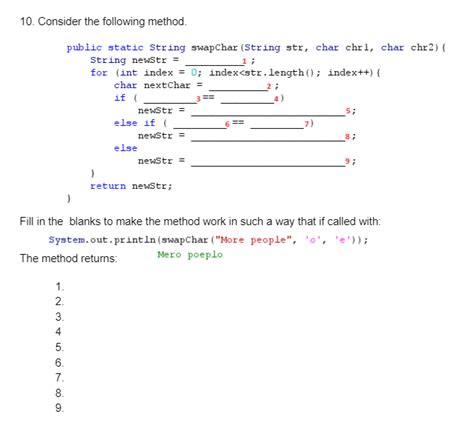 solved 10 consider the following method fill in the blanks