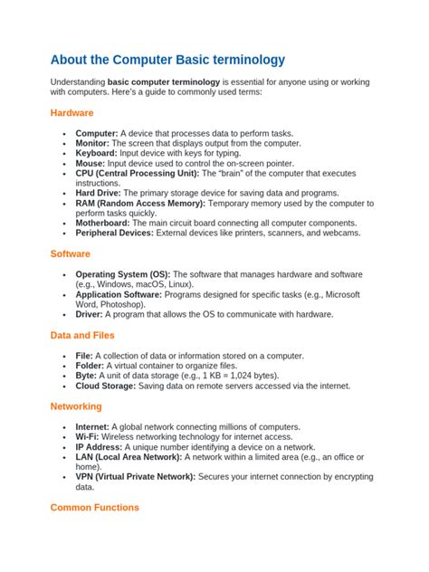About The Computer Basic Terminology Pdf Computer Hardware Operating System